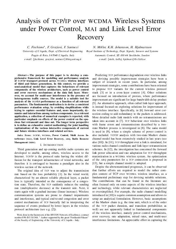 (PDF) Analysis of TCP/IP over WCDMA wireless systems under power control, MAI and link level ...