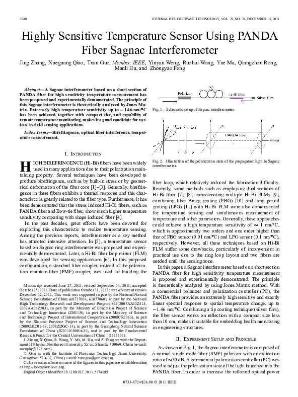 (PDF) Highly Sensitive Temperature Sensor Using PANDA Fiber Sagnac Interferometer
