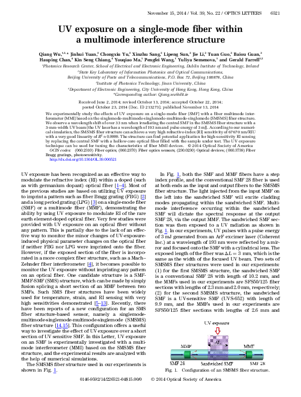 (PDF) UV exposure on a single-mode fiber within a multimode ...