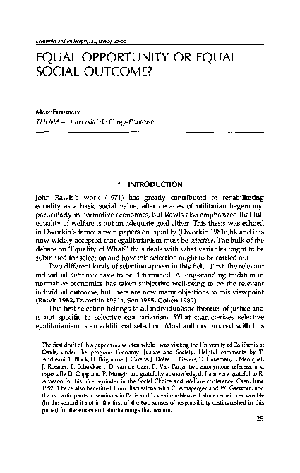 (PDF) Equal Opportunity or Equal Social Outcome?