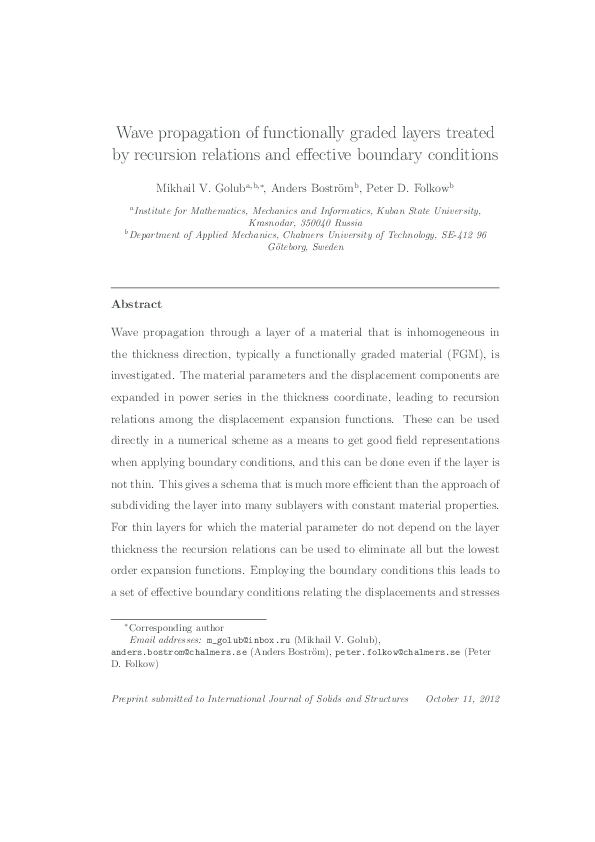 (PDF) Wave propagation of functionally graded layers treated by recursion relations and ...