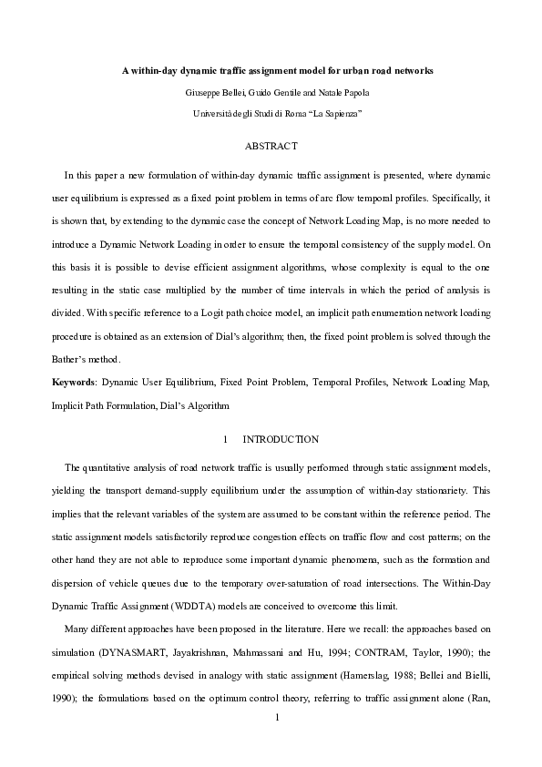 Pdf A Within Day Dynamic Traffic Assignment Model For Urban Road Networks