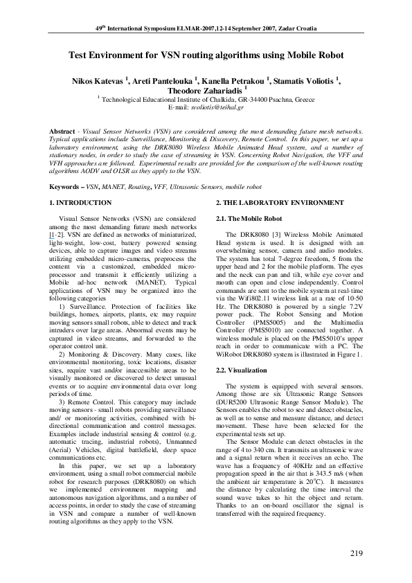 Pdf Test Environment For Vsn Routing Algorithms Using Mobile Robot