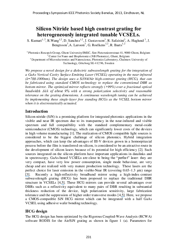 (PDF) Silicon Nitride based high contrast grating for heterogeneously ...