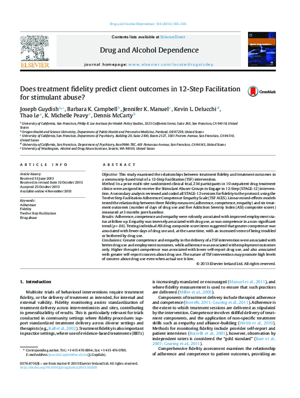 (PDF) Does treatment fidelity predict client outcomes in 12-Step ...