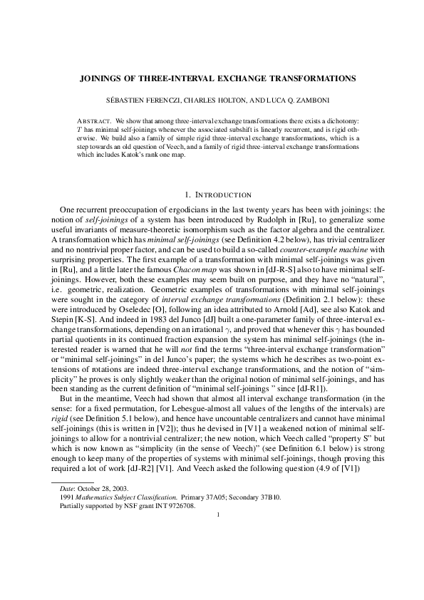 (PDF) Joinings of three-interval exchange transformations