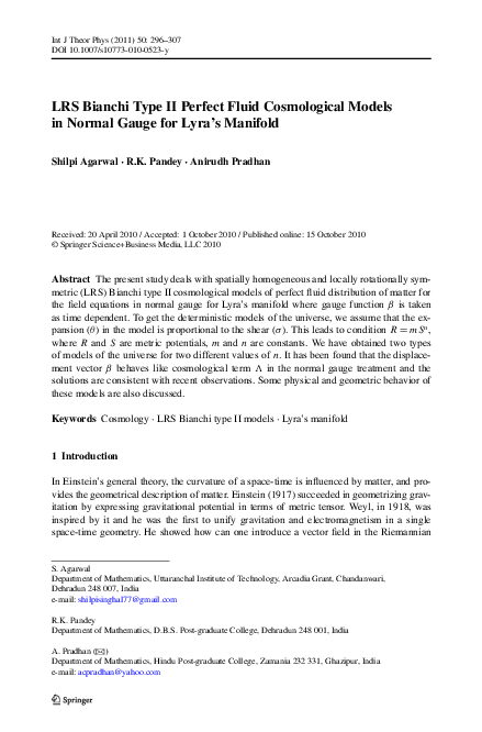 (PDF) LRS Bianchi Type II Perfect Fluid Cosmological Models in Normal Gauge for Lyra s Manifold