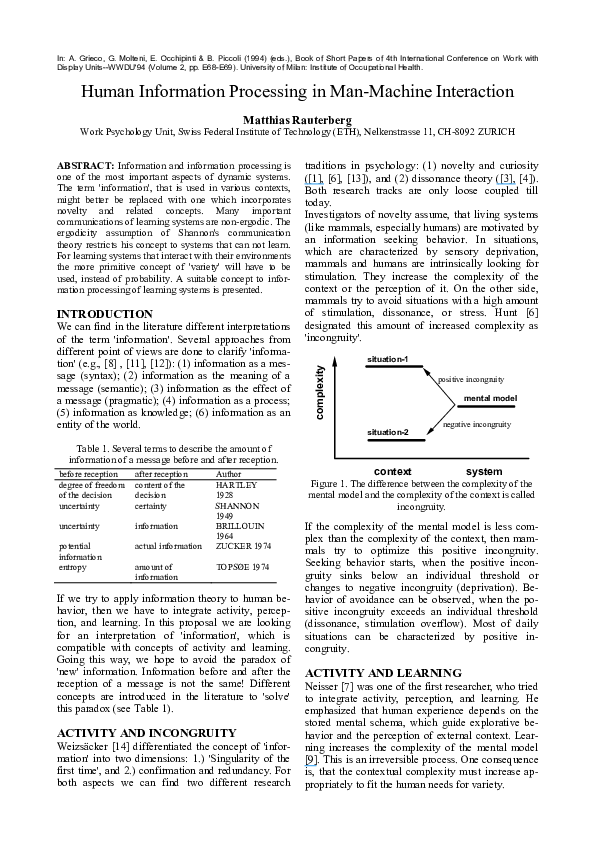 (PDF) Human information processing in man-machine interaction
