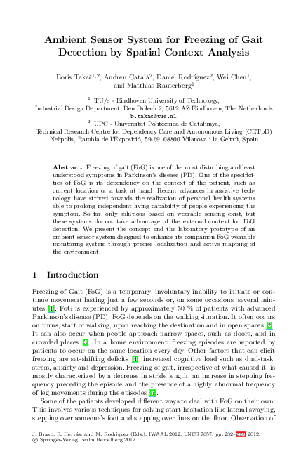 Pdf Ambient Sensor System For Freezing Of Gait Detection By Spatial