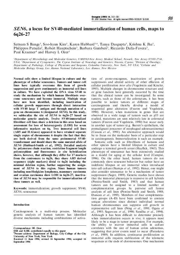 (PDF) SEN6, a locus for SV40-mediated immortalization of human cells ...