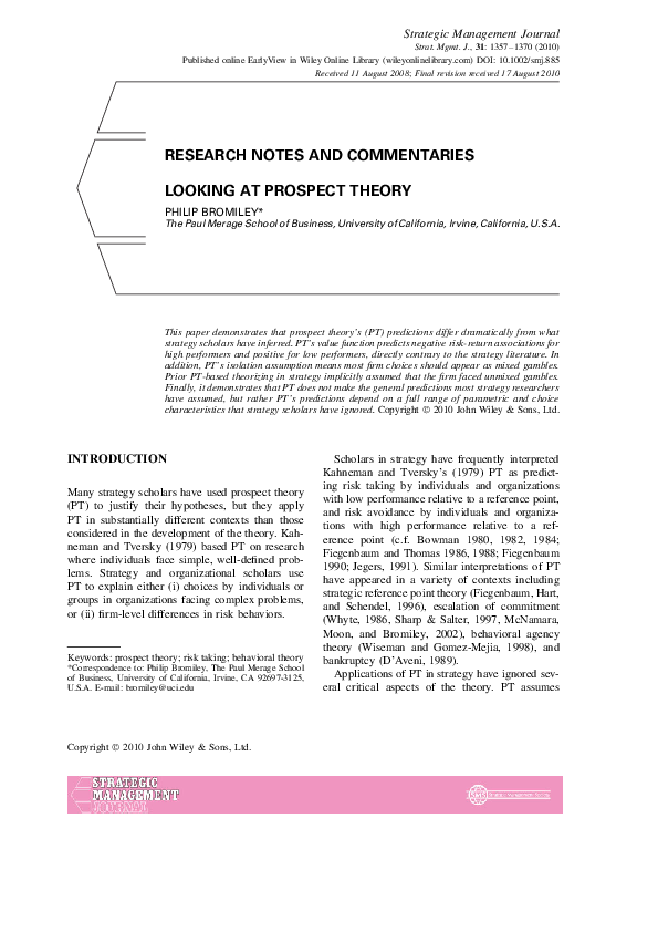 (PDF) Looking at prospect theory