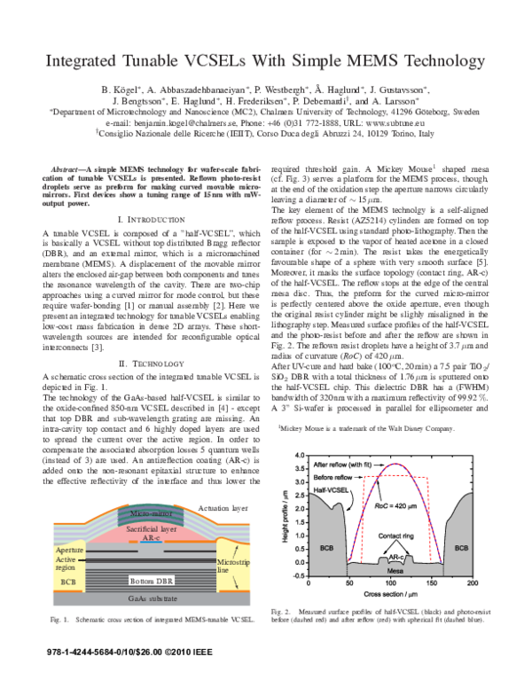 (PDF) Integrated tunable VCSELs with simple MEMS technology
