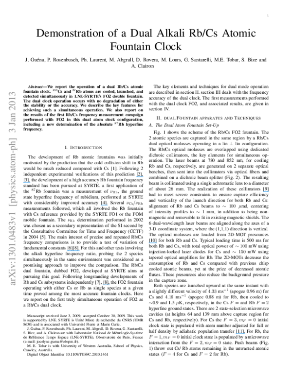 (PDF) Demonstration of a dual alkali Rb/Cs fountain clock