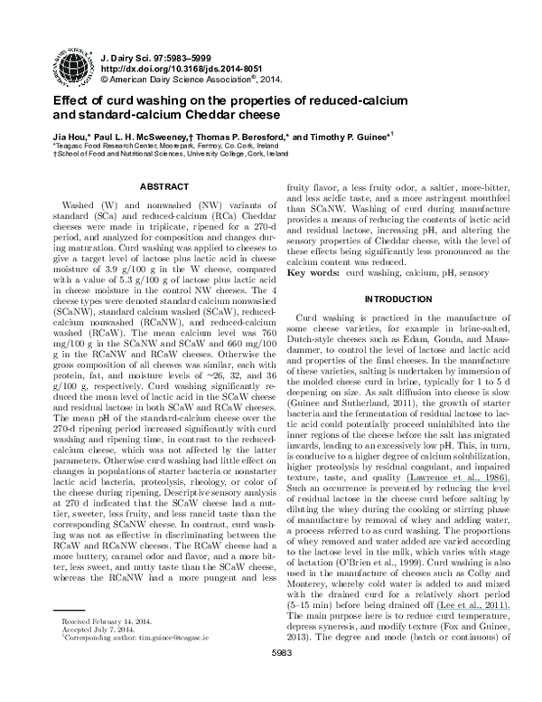 (PDF) Effect of curd washing on the properties of reduced-calcium and ...