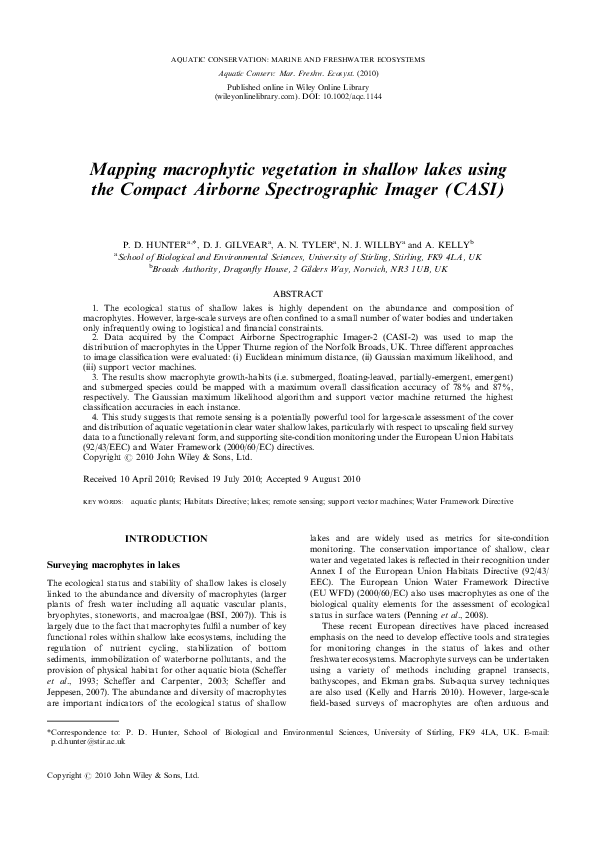 (PDF) Mapping macrophytic vegetation in shallow lakes using the Compact ...