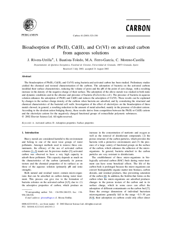 (PDF) Bioadsorption of Pb(II), Cd(II), and Cr(VI) on activated carbon from aqueous solutions