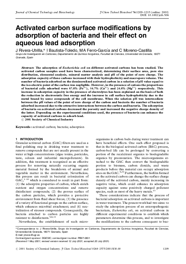 Pdf Activated Carbon Surface Modifications By Adsorption Of Bacteria And Their Effect On