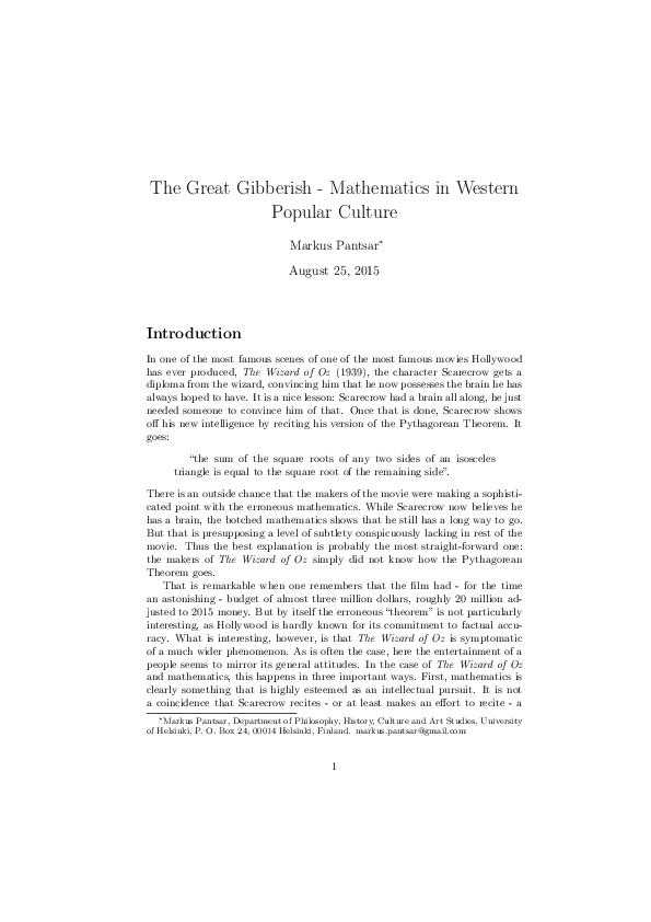 (PDF) The Great Gibberish - Mathematics in Western Popular Culture