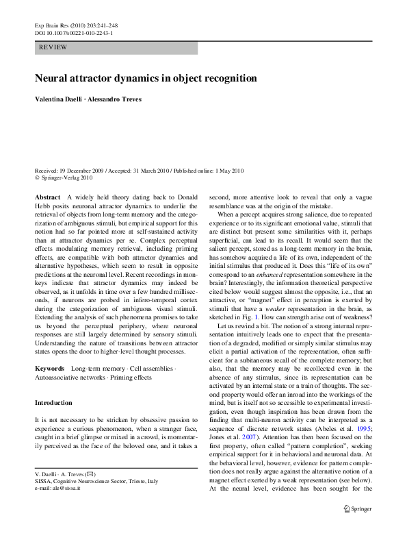 Pdf Neural Attractor Dynamics In Object Recognition