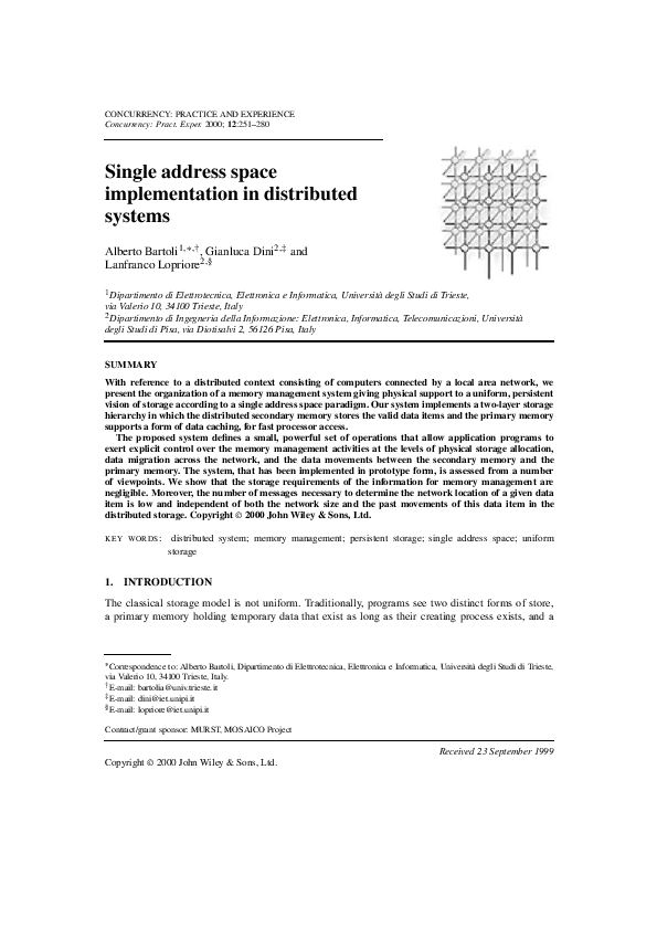 Pdf Single Address Space Implementation In Distributed Systems