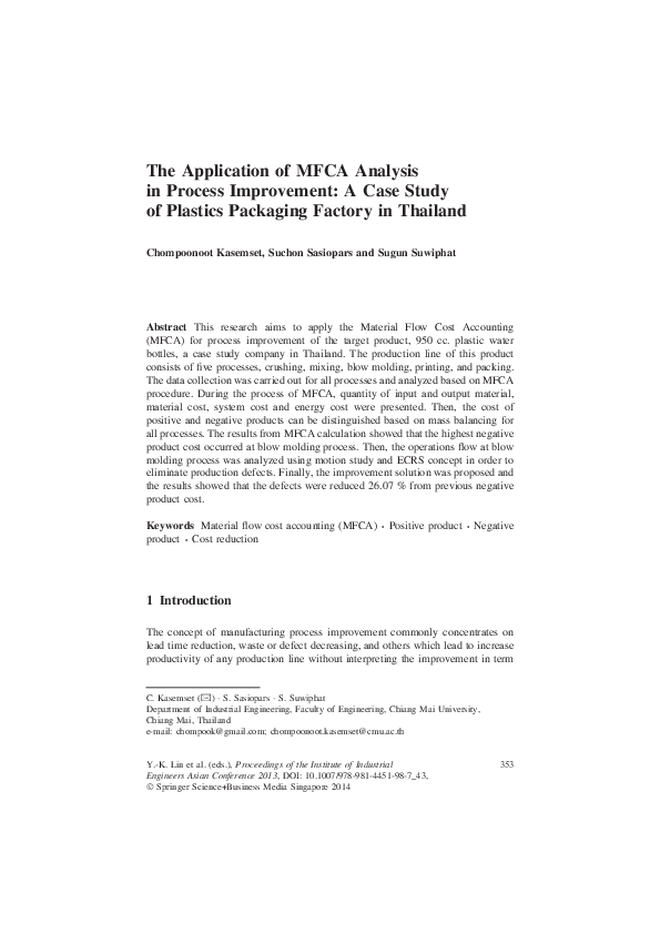 (PDF) The Application of MFCA Analysis in Process Improvement: A Case ...