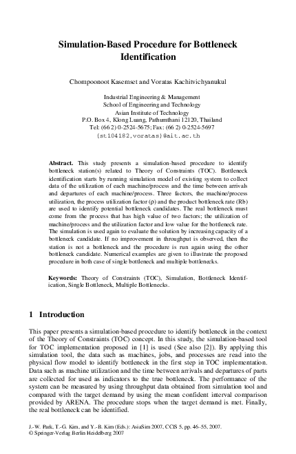 Pdf Simulation Based Procedure For Bottleneck Identification