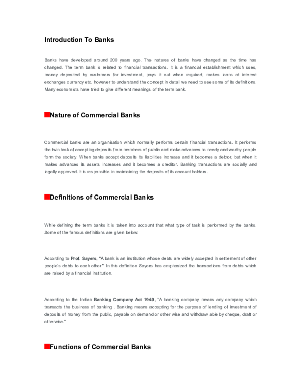 (DOC) Introduction To Banks