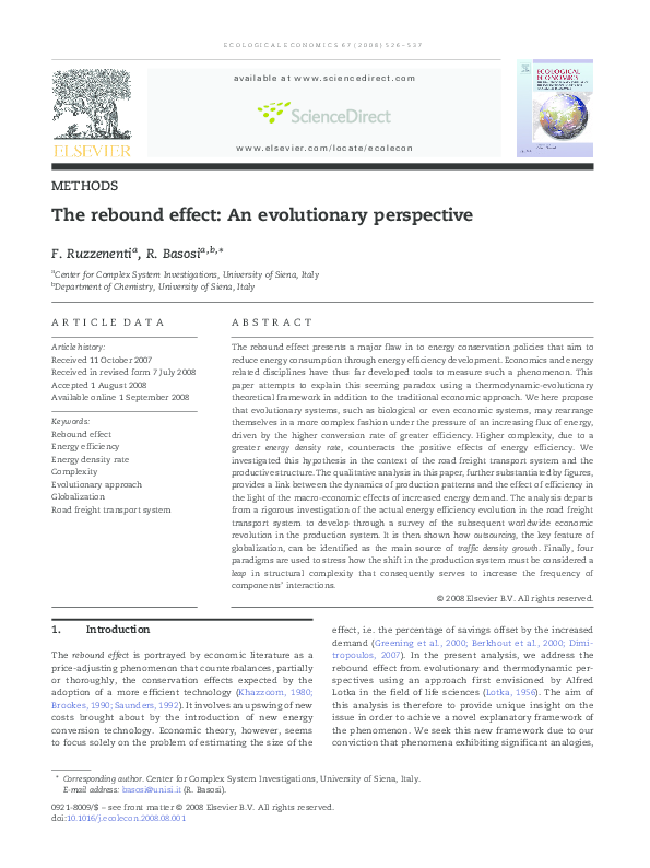 (PDF) The rebound effect: An evolutionary perspective