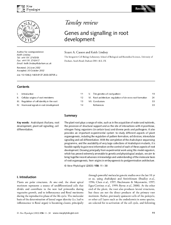 (PDF) Genes and signalling in root development | Keith Lindsey ...