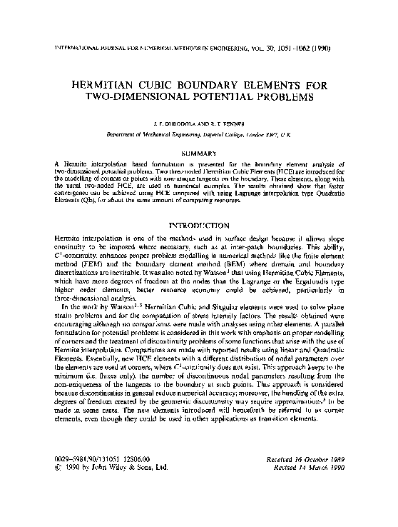 (PDF) Hermitian cubic boundary elements for two-dimensional potential problems