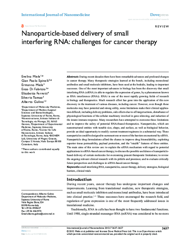 (PDF) Nanoparticle-based delivery of small interfering RNA: challenges for cancer therapy