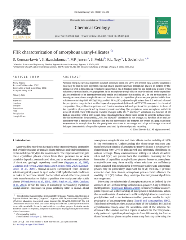 (PDF) FTIR characterization of amorphous uranyl-silicates