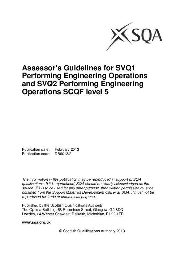 (PDF) Assessor's Guidelines for SVQ1 Performing Engineering Operations and SVQ2 Performing ...