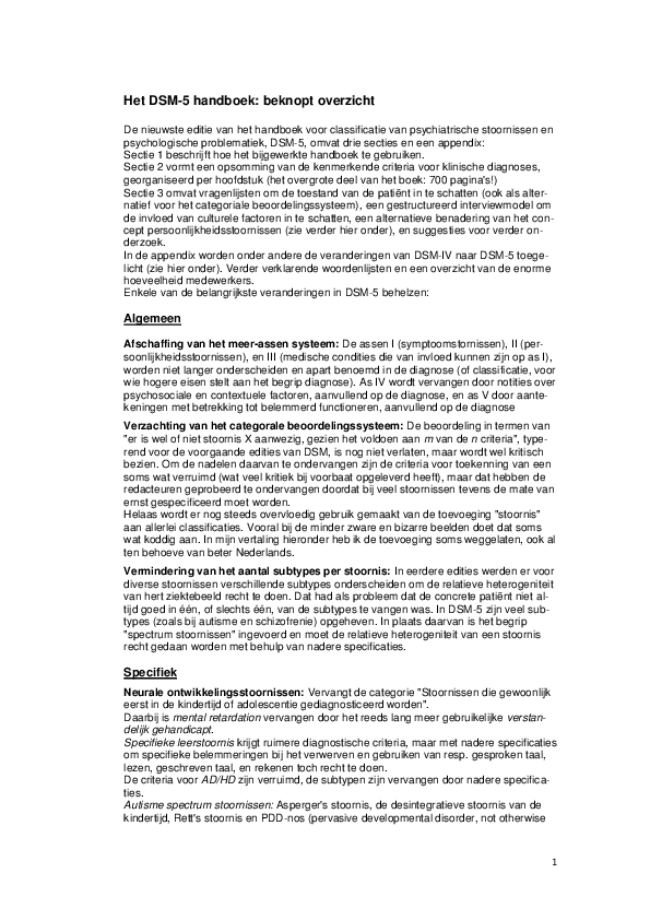 (PDF) Het DSM-5 handboek: beknopt overzicht (The DSM-5 manual: a short ...