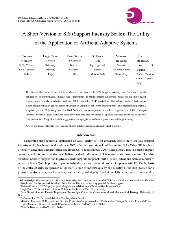 (PDF) US-China Education Review A 2 A Short Version of SIS (Support ...