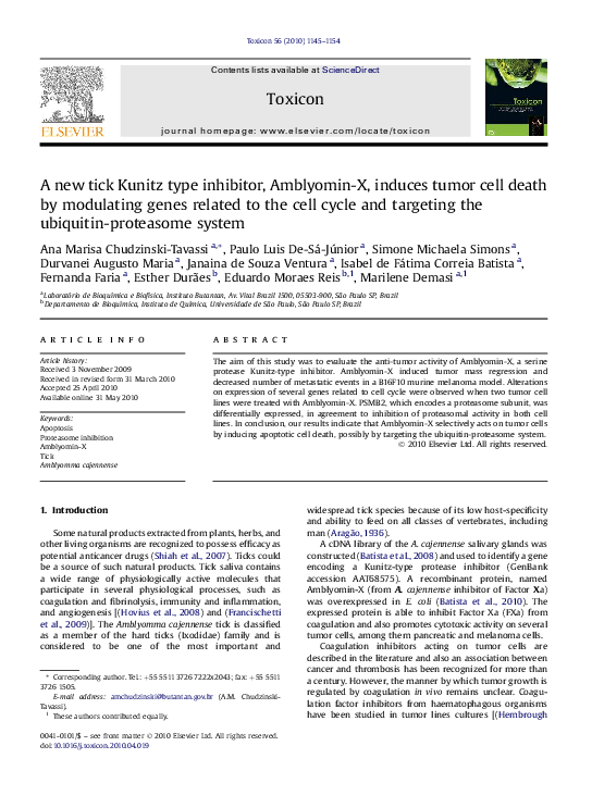(PDF) A new tick Kunitz type inhibitor, Amblyomin-X, induces tumor cell ...
