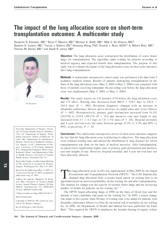 (PDF) The impact of the lung allocation score on short-term transplantation outcomes: A ...
