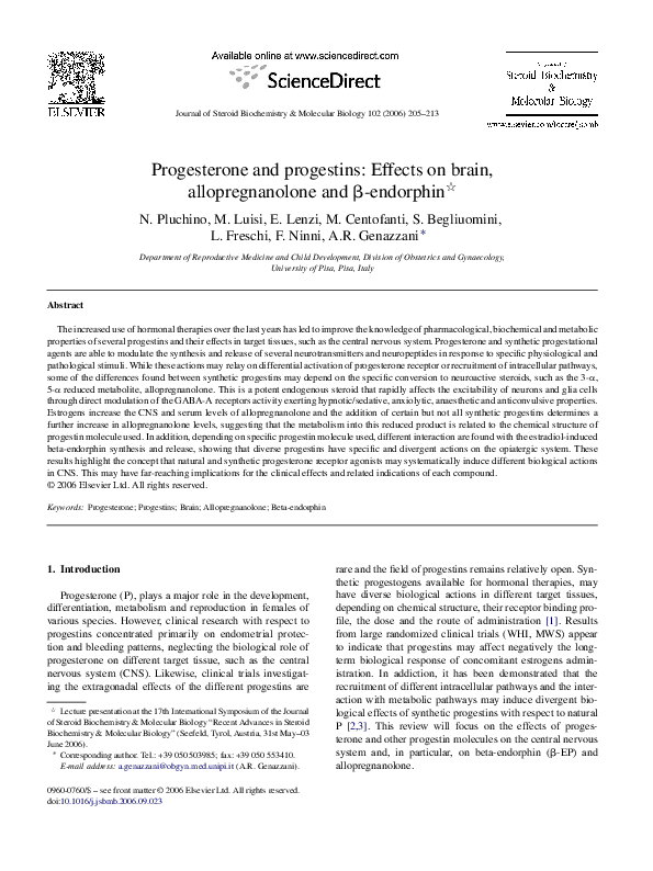 (PDF) Progesterone and progestins: effects on brain, allopregnanolone ...