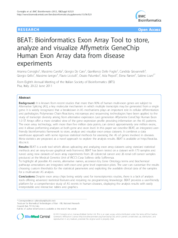 Pdf Beat Bioinformatics Exon Array Tool To Store Analyze And