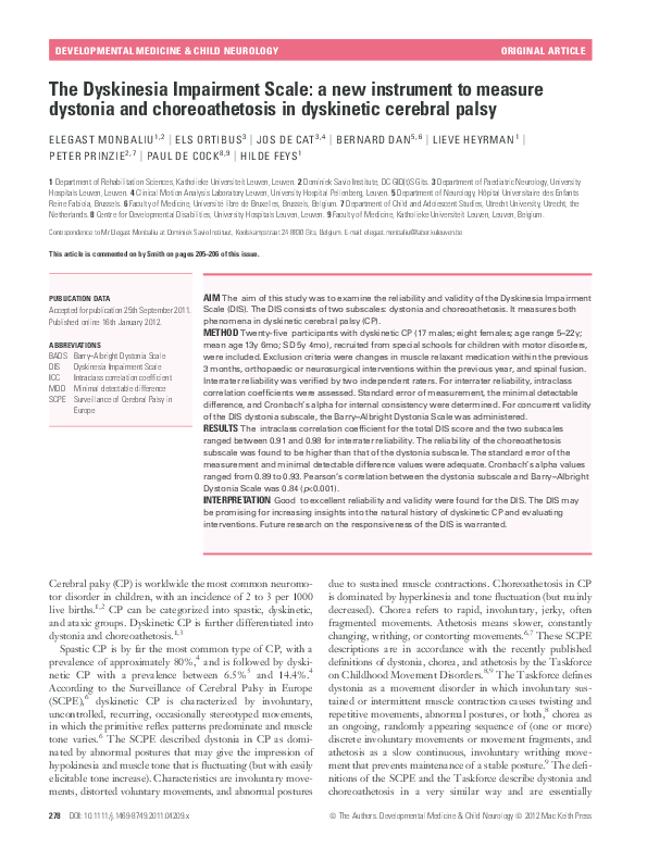 (PDF) The Dyskinesia Impairment Scale: a new instrument to measure ...