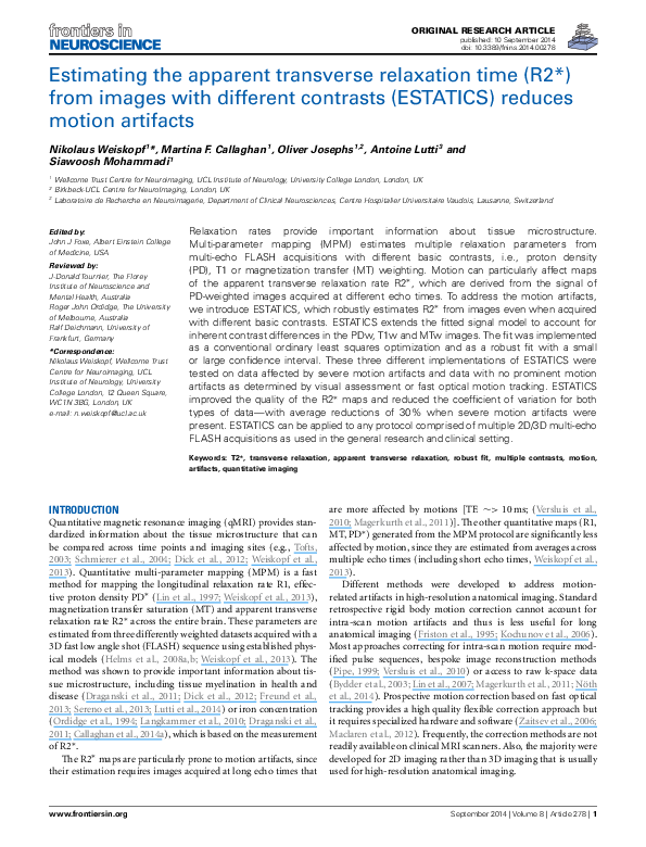 (PDF) Estimating the apparent transverse relaxation time (R2*) from ...