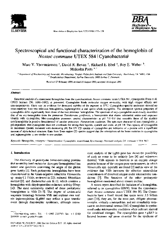 (PDF) Spectroscopical and functional characterization of the hemoglobin ...