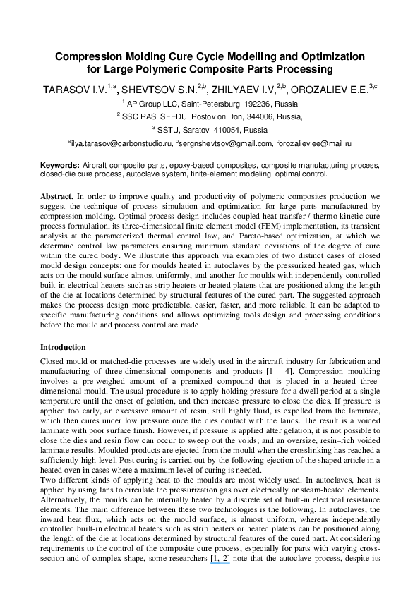 (PDF) Compression Molding Cure Cycle Modelling and Optimization for Large Polymeric Composite ...