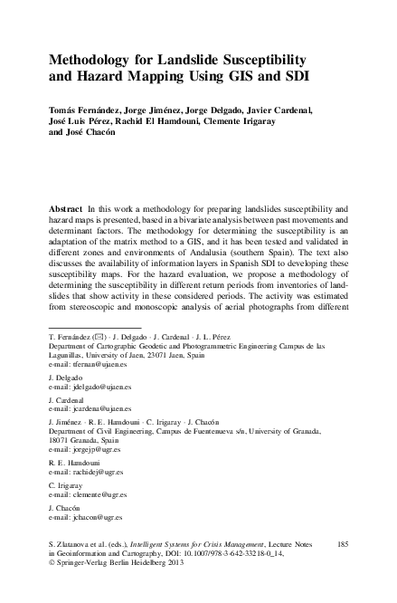 (PDF) Methodology for Landslide Susceptibility and Hazard Mapping Using GIS and SDI