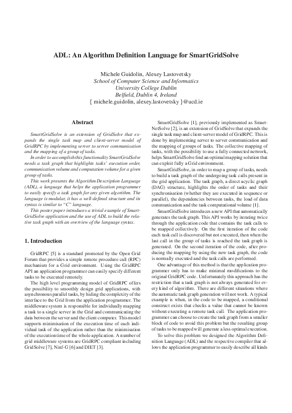Pdf Adl An Algorithm Definition Language For Smartgridsolve 