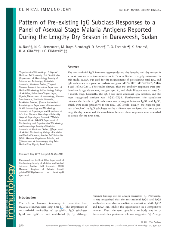 (PDF) Pattern of Pre-existing IgG Subclass Responses to a Panel of ...