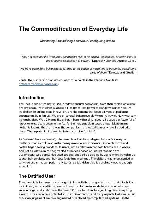 (PDF) The Commodification of Everyday Life