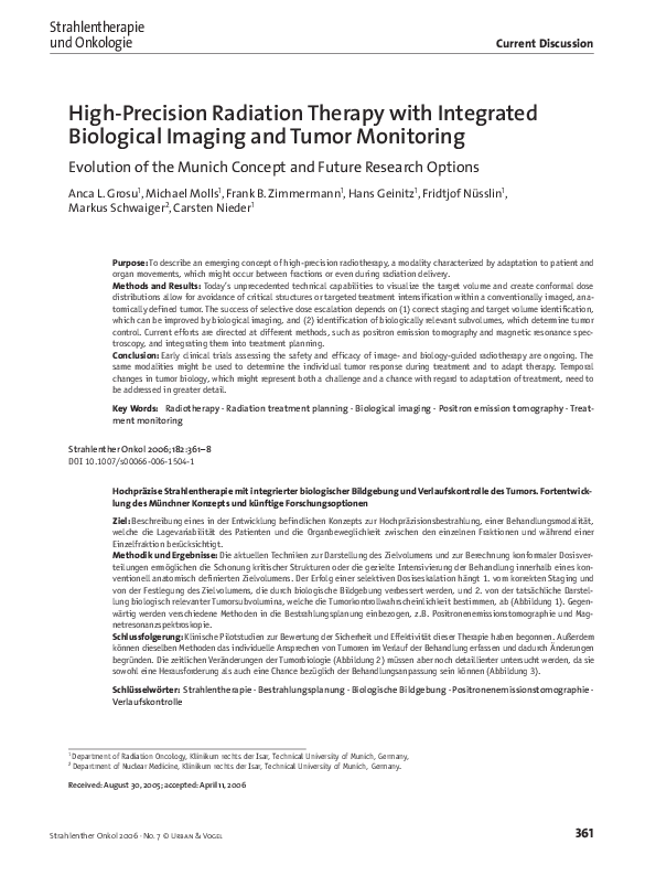 (PDF) High-Precision Radiation Therapy with Integrated Biological ...