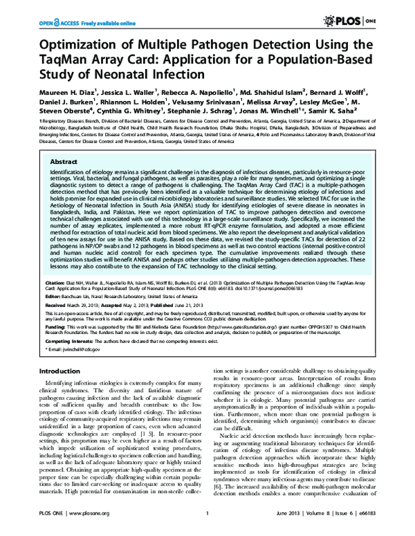 (PDF) Optimization of Multiple Pathogen Detection Using the TaqMan Array Card: Application for a ...