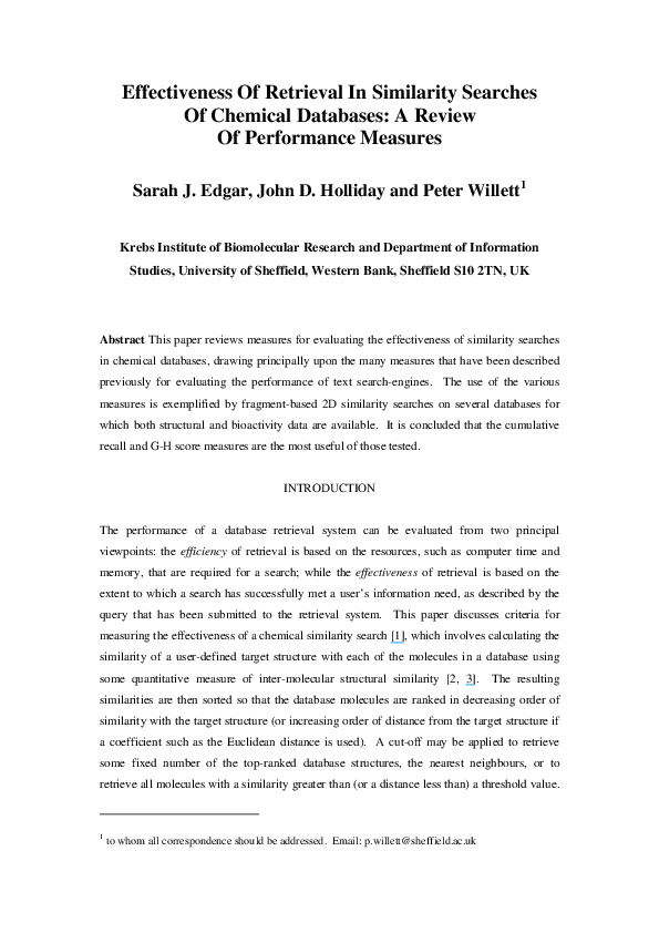 (PDF) Effectiveness of retrieval in similarity searches of chemical ...